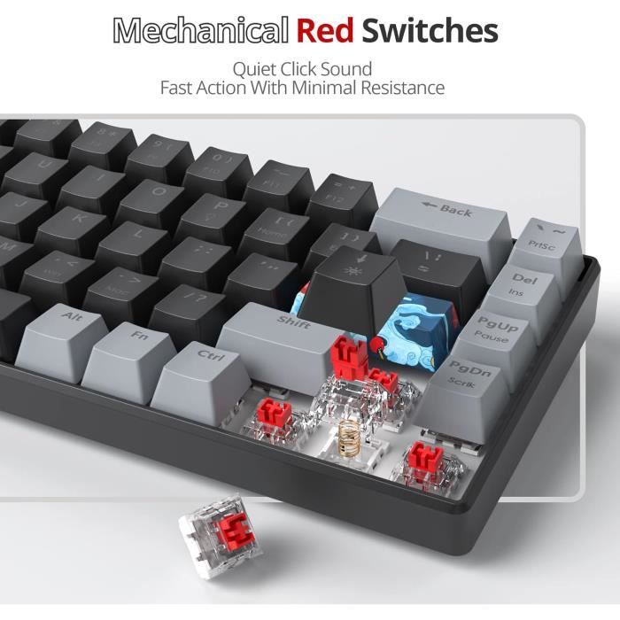 Clavier De Jeu Mécanique 65%,Clavier Filaire Compact Rétroéclairé Led ...