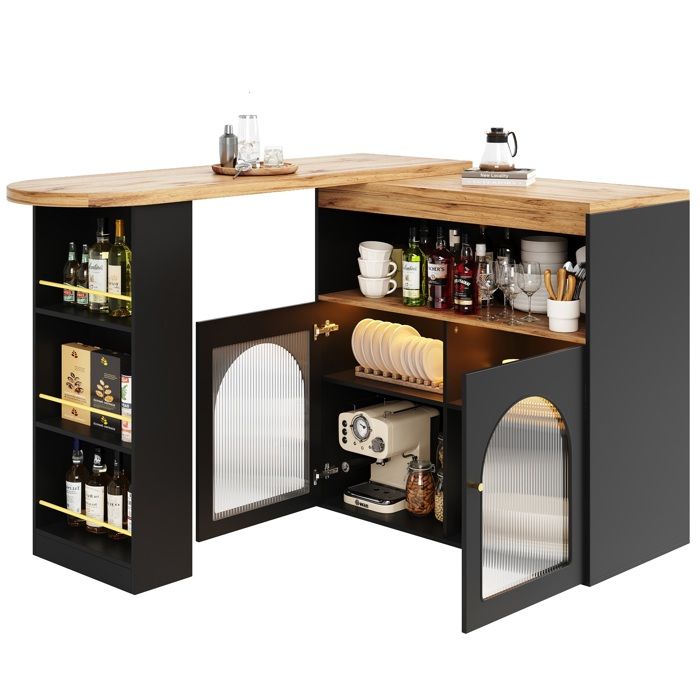 Table bar extensible 138 cm noire - Plateau rotatif, bande LED 1m et ...