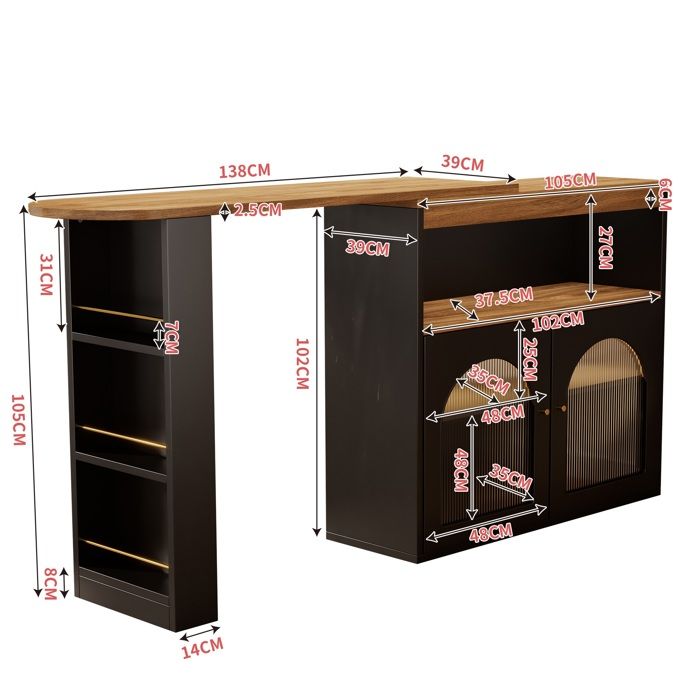 Table bar extensible 138 cm noire - Plateau rotatif, bande LED 1m et ...