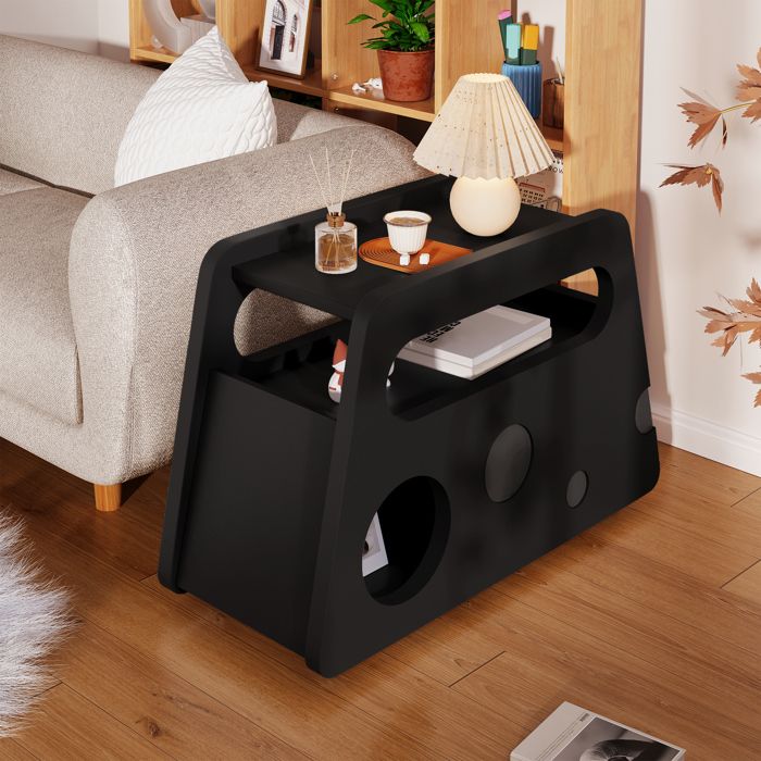 Table de chevet avec niche ouverte et roulettes, design arrondi, pour ...