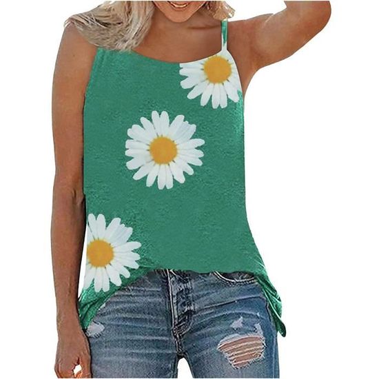 Caraco Femmes O-Cou Daisy Imprimer Sans Manches Débardeur Chemisier ...