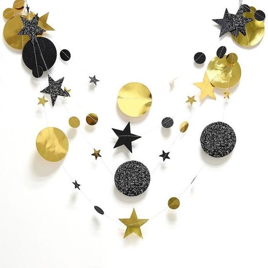 BANDEROLE,4m Gold Black--4m nouveau cercle étoile paillettes miroir ...