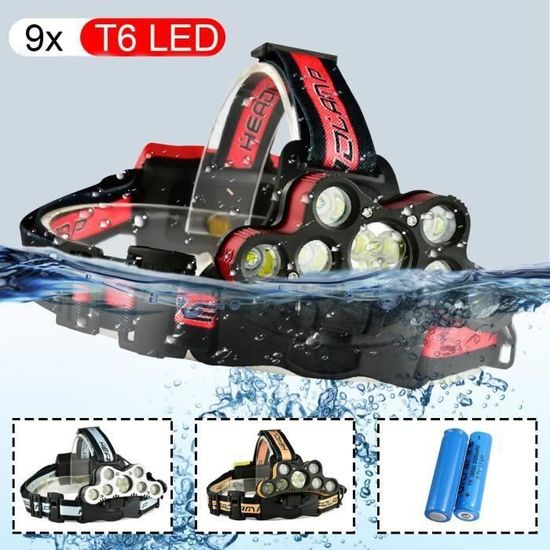 Ywei 90000LM Elfeland 9xT6 LED Lampe Frontale USB Rechargeable 18650 ...