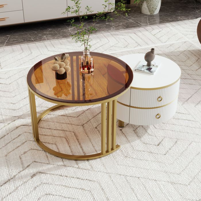 Table Basse Gigogne Ronde Avec Rangement