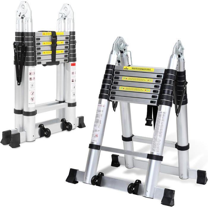 Tubiaz Échelle télescopique Pliable en Alm, 5 m (2,5 + 2,5 m), Grande ...