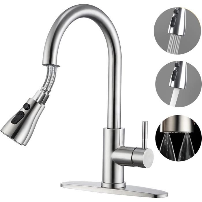 Robinet Cuisine - TAIORD - Douchette Extensible - Brushed Nickel - 3 ...