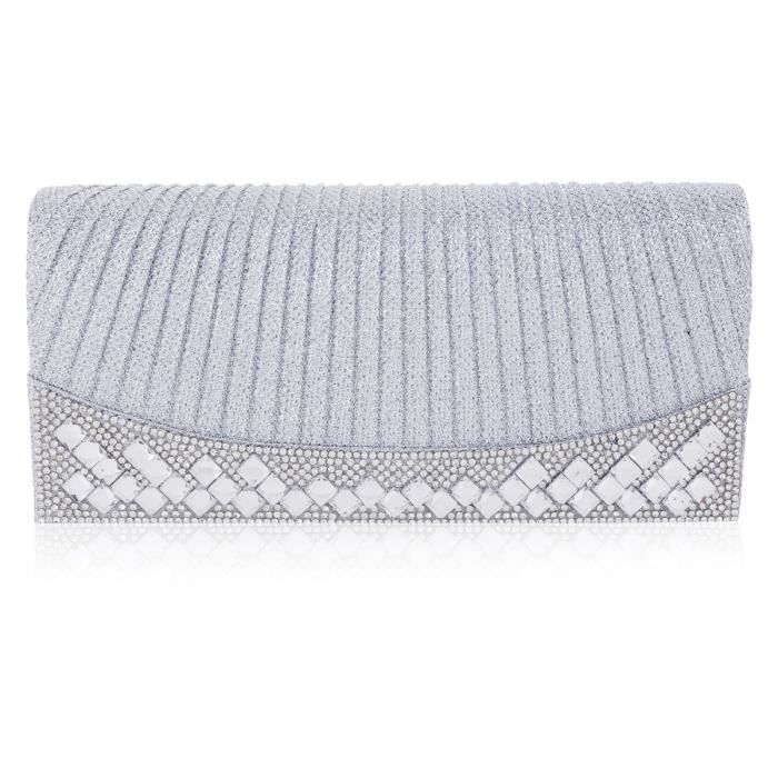 Sac A Main Plissé Strass Mariage Cérémonie Femme argent - Cdiscount ...