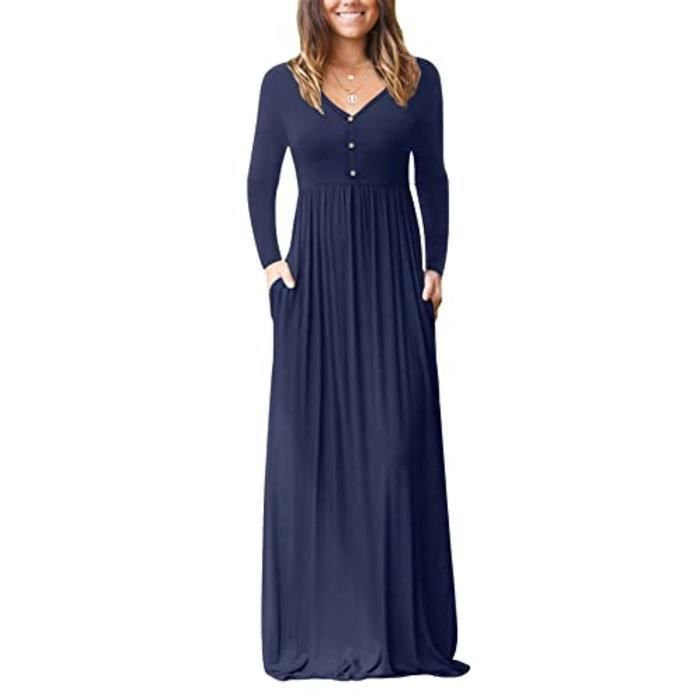 Robe s longues décontractées avec bouton VNeck longue à la mode pour le ...