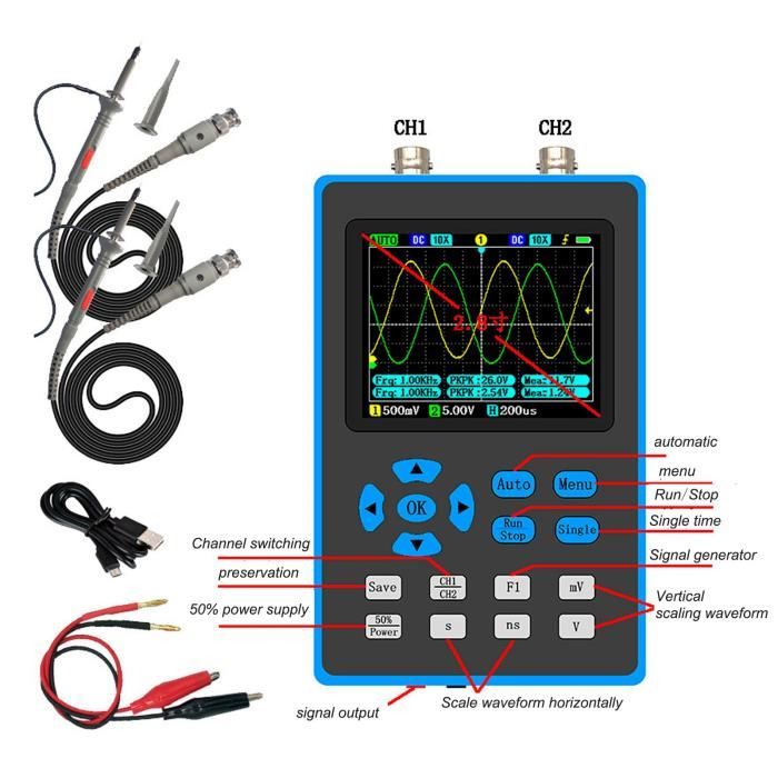 Oscilloscope numérique - QIILU - DSO2512G - Portable 2 Canaux ...