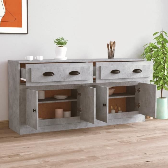 Buffets 2 pcs gris béton bois d'ingénierie - SALUTUYA - TJ6591 ...