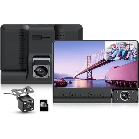 Triple Dash Cam 4" Avec Caméra Avant Et Embarquée,Vue Arrière Étanche ...