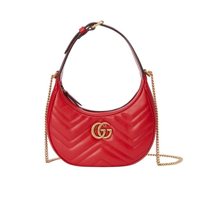 GUCCI Marmont Mini sac à main en cuir matelassé rouge avec chaîne dorée ...