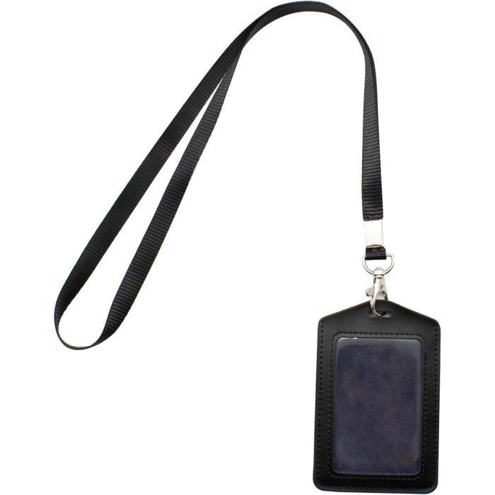 Porte-Badge Noir, Porte-Cartes D'insigne Transparent en Cuir Double ...