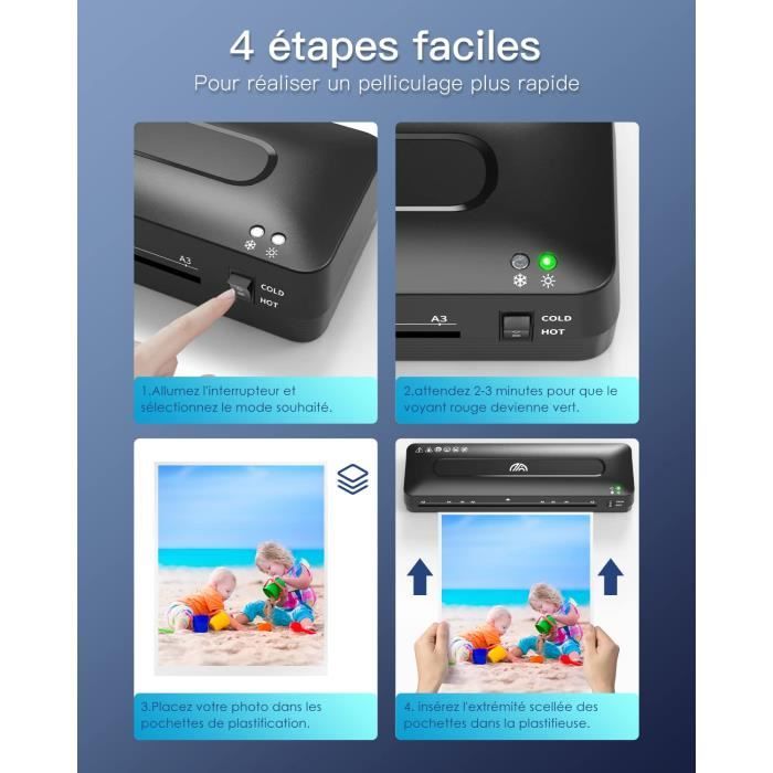 Plastifieuse A3 A4 A5 A6 - 5 en 1 Machine à Plastifier - Avec 40pcs ...
