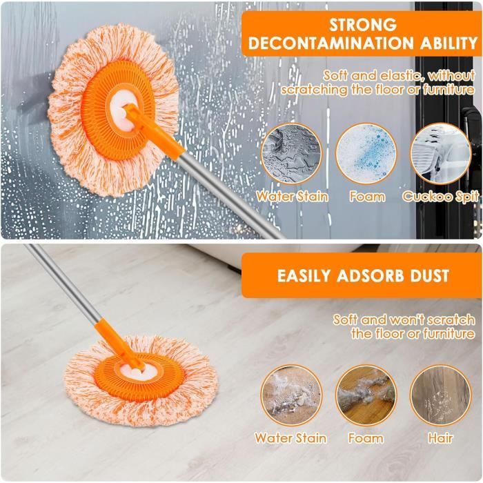 Balai de nettoyage mural rond rotatif à 360° réglable avec 5 têtes de ...