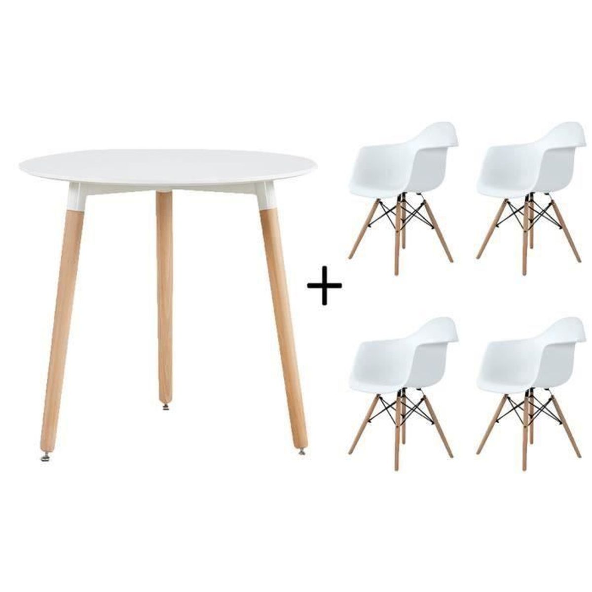 JKK Table à Manger Ronde de 2 à 4 personnes Blanc scandinave en bois ...