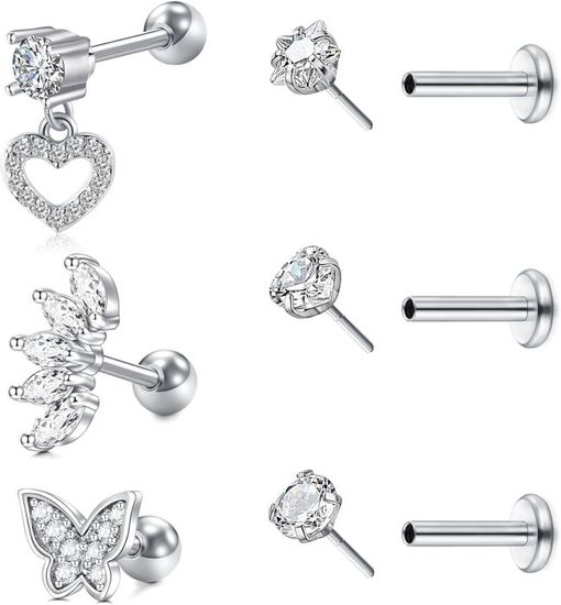 16G Helix Piercing,6 Pièce Helix Piercing Tragus Oreille Acier ...