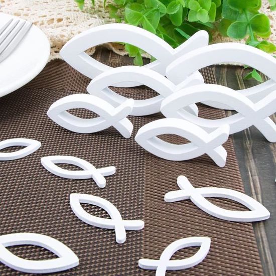 6Pcs Poissons Décoratifs En Bois Et 36Pcs Confettis De Poisson Colorée ...