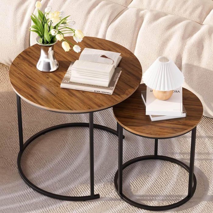 Table Basse Gigogne Ronde Lot De 2 - Table D'Appoint Moderne En Bois ...