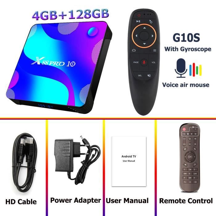 Ue Plug - 4 Go 128g G10S - Boîtier TV X88 PRO 10, Android 11, 4 go RAM-2.4 go, 4k-HDR, récepteur ...