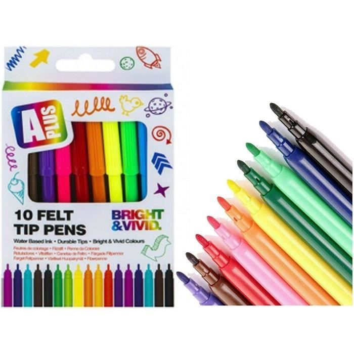 Lot De 10 Feutres Pour Coloriage Et Dessin Couleurs Vives Assorties Utilisables Pour Souligner ...