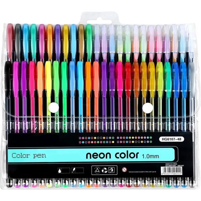 Joyoldelf 48 PCS Stylos en Gel Couleur, Pailletes Pastel Fluorescent ...