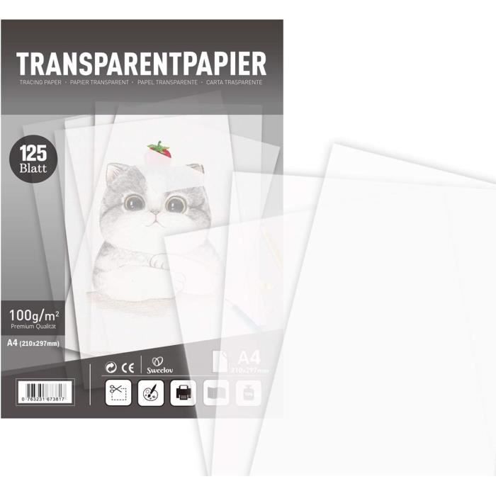 Sweelov Lot de 125 Feuilles de Papier Transparent Imprimable A4 100 g ...