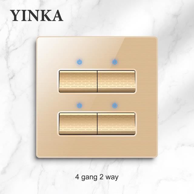 INTERRUPTEUR,4 gang 2 way--panneau en verre trempé doré, 2 boutons, 1 ...