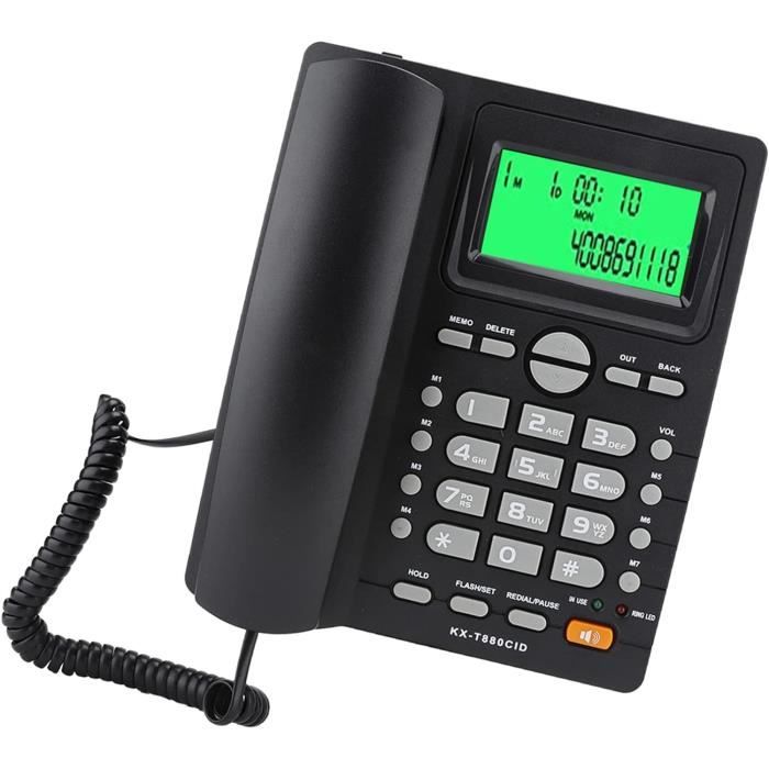 Téléphone Fixe Filaire, KX-T880C Téléphone Fixe de Bureau Sans Batterie Muet Recomposer la ...