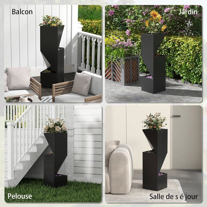 Noir Pot de Fleurs Pots pour Plantes d'intérieur 3 Zones de Plantation ...