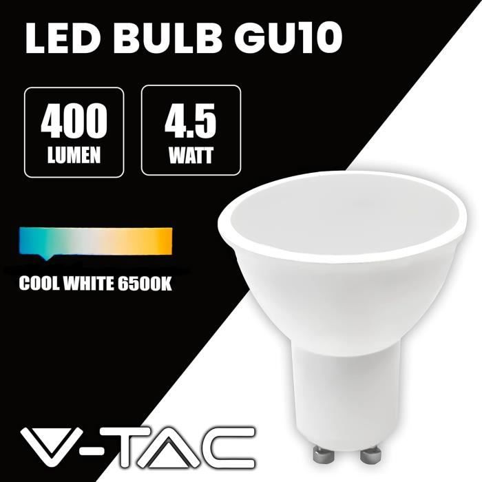 6x Ampoules LED GU10-4,5W (équivalent 35W) - 400 Lumen - Haute Luminosité - Spot LED GU10 pour ...