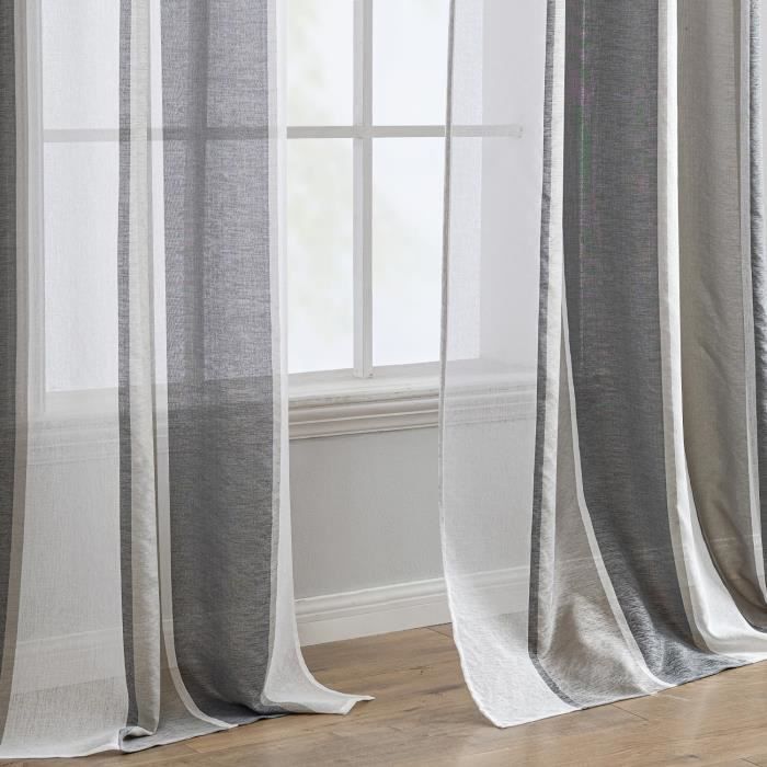Rideaux rayés Voile Rideaux Salon Set de 2*140x160cm Blancs et Gris ... Rideaux rayés Voile Rideaux Salon Set de 2*140x160cm Blancs et Gris ...