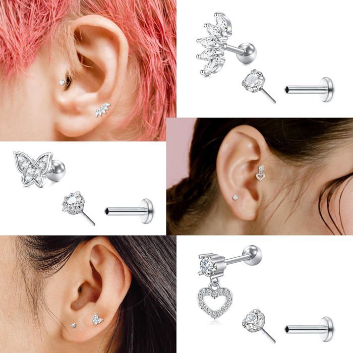 16G Helix Piercing,6 Pièce Helix Piercing Tragus Oreille Acier ...