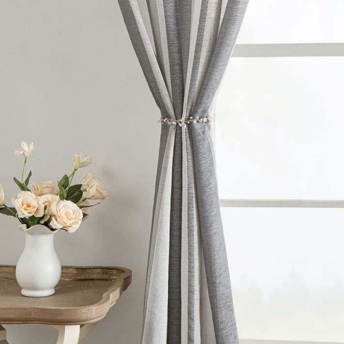 Rideaux rayés Voile Rideaux Salon Set de 2*140x160cm Blancs et Gris ... Rideaux rayés Voile Rideaux Salon Set de 2*140x160cm Blancs et Gris ...