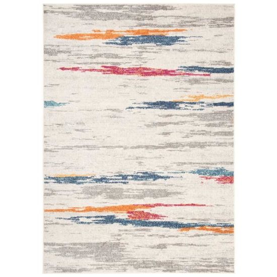 Tapiso Tapis Salon Poil Court Cosmo Crème Bleu Orange Abstrait ...