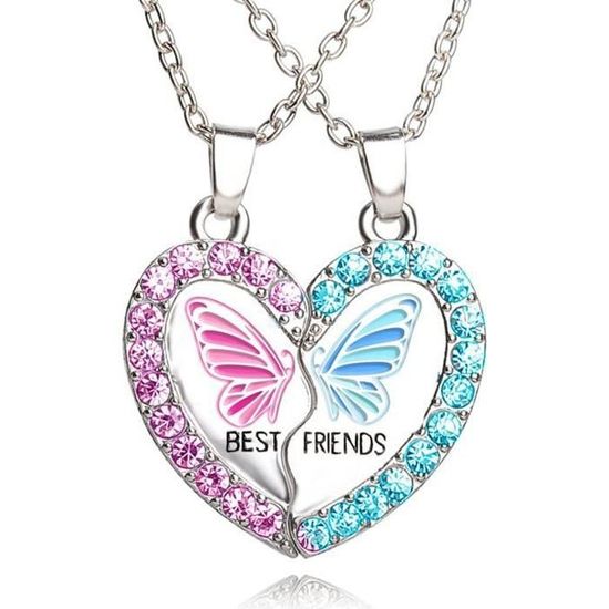 Collier puzzle coeur Lot de 2 colliers d'amitié Silver Bleu, Rose ...