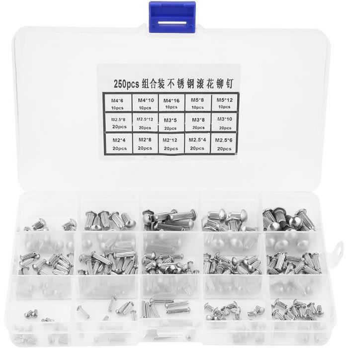 Rivets Solides 250 Pièces M2-M5 Tête Ronde En Acier Inoxydable Tige ...