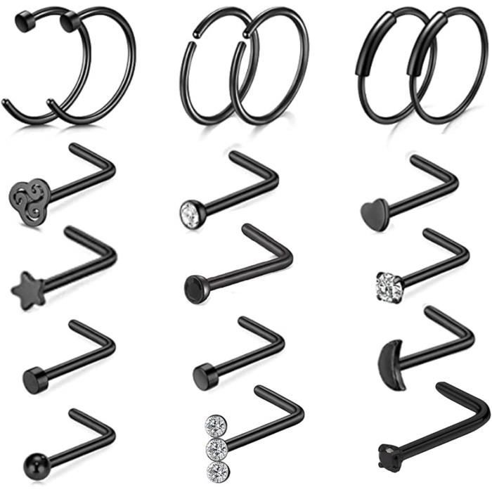 Stfery Percing au Nez en L, Percing au Nez Acier Chirurgical en Cœur Le ...
