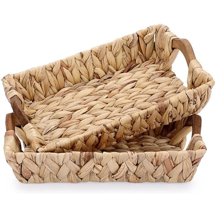 2pcs paniers de rangement en jacinthe d’eau avec poignées en bois ...