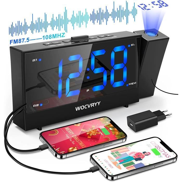 Radio Reveil Projection Plafond, Réveil projecteur Plafond avec Radio ...