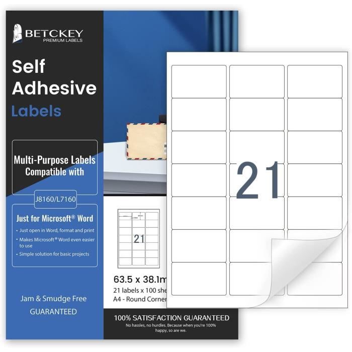 AJW-100 Feuilles Étiquettes de Papier Autocollant A4 21 par Feuille ...