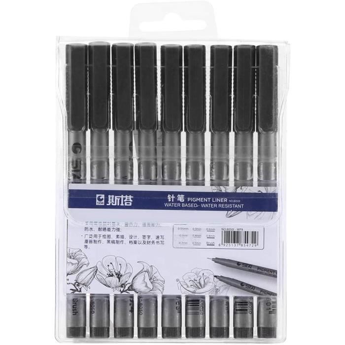 9pcs noir micro-stylo, stylo de dessin au trait fin étanche pour ...