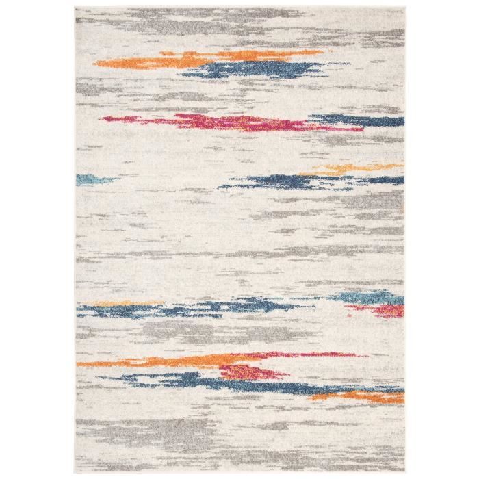 Tapiso Tapis Salon Poil Court Cosmo Crème Bleu Orange Abstrait ...