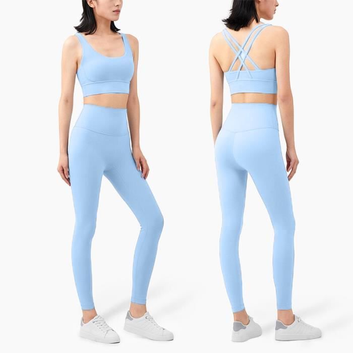 Ensemble de yoga pour femme - Blue Set[D3] - Nylon - Respirant - Idéal pour le yoga Blanc ...