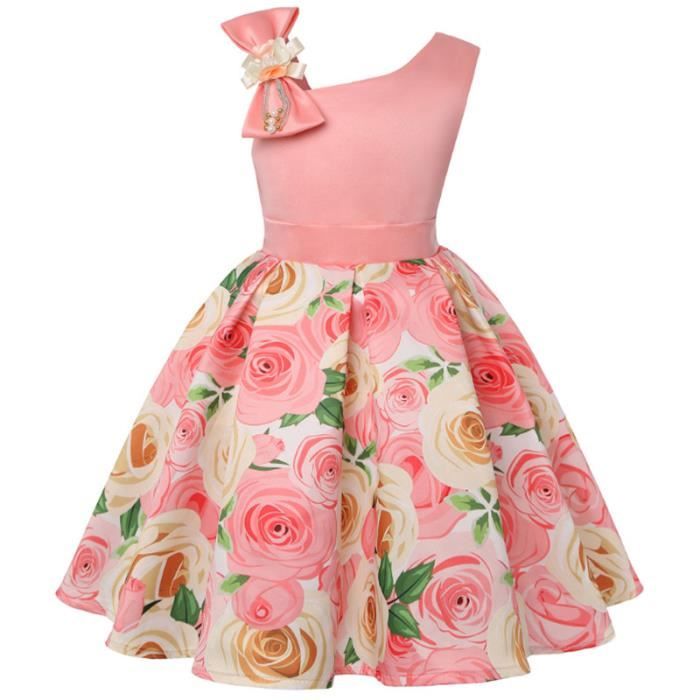 ROBE Fille - Nouvelle robe à imprimé rose fashion Robe de fête - style1 ...