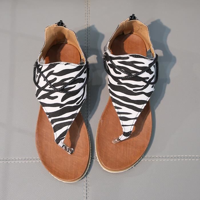 Sandales plates - à Motif Léopard pour Femme de Salle - FR92UA Zebra ...