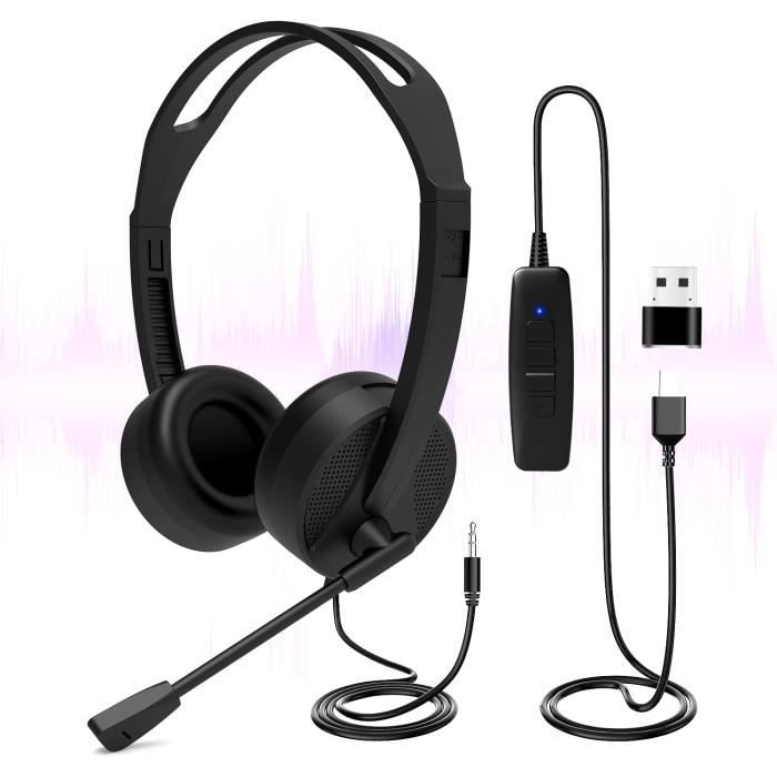 Casque Usb Avec Microphone, Prise Jack 3.5 Mm, Casque D'Ordinateur 2 En ...