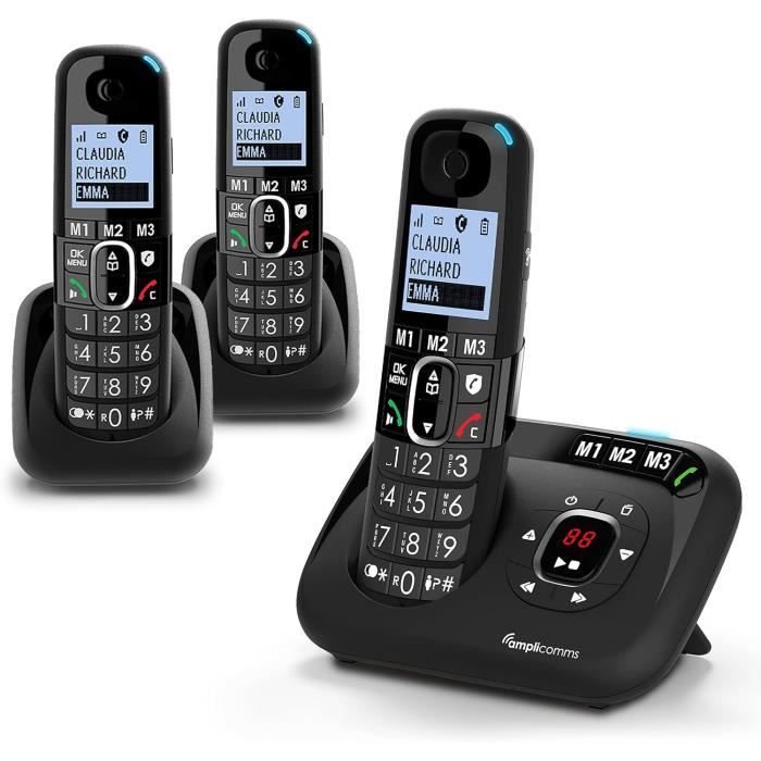 Amplicomms BigTel 1583 Trio, téléphone DECT sans Fil à Grosses Touches ...