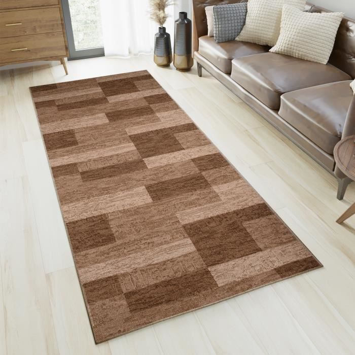TAPISO Tapis Couloir Passage Entrée Antidérapant Marron Beige Crème ...