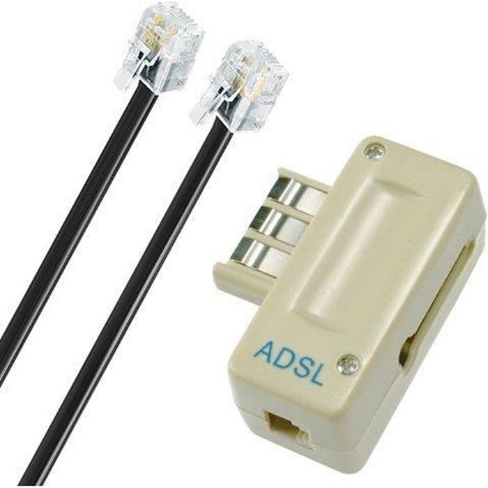 VSHOP® Filtre ADSL + cable de raccordement RJ11 2 mètres - prise gigogne - Cdiscount Informatique